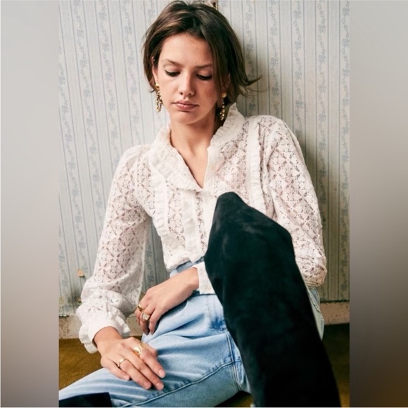 Sezane | Tops | Sezane Colombe Shirt Blouse Ecru White Lace Size 38 Us 6 Top | Poshmark